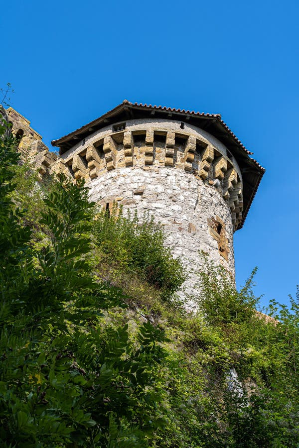 Massive High Walls and a Tower of an Old Medieval Castle Stock Photo ...