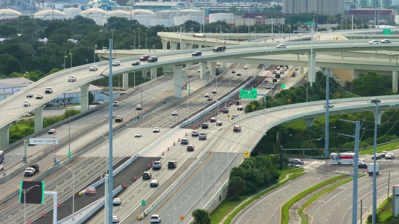 Express Lanes at Elevated American Freeway with Fast Driving Cars in ...