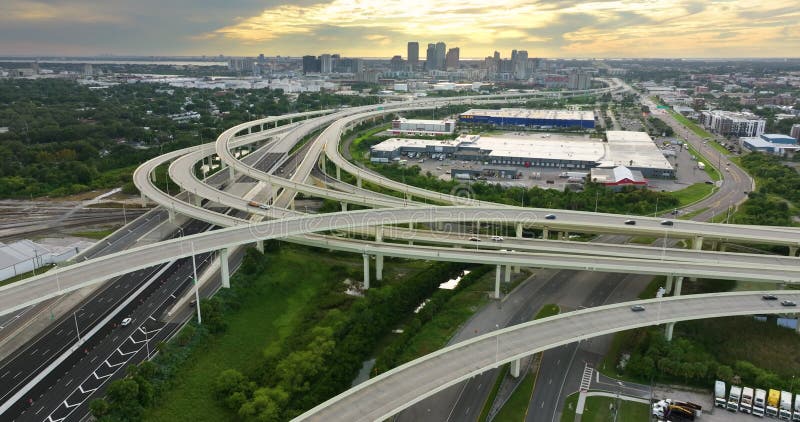 Massive Highway Intersection in American City Area. Stacked Elevated ...