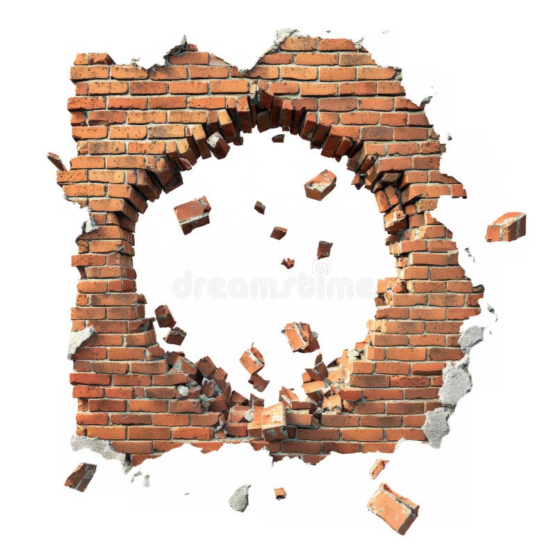 Massive Hole in a Brick Wall with Debris and Small Pieces of Rubble ...
