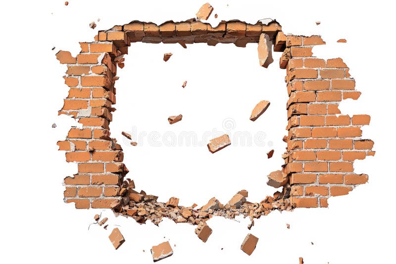 Massive Hole in a Brick Wall with Debris and Small Pieces of Rubble ...