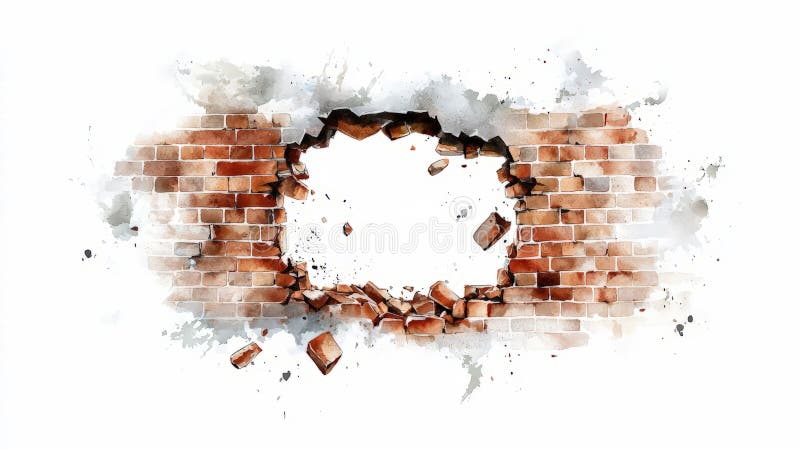 Massive Hole in a Brick Wall with Debris and Small Pieces of Rubble ...