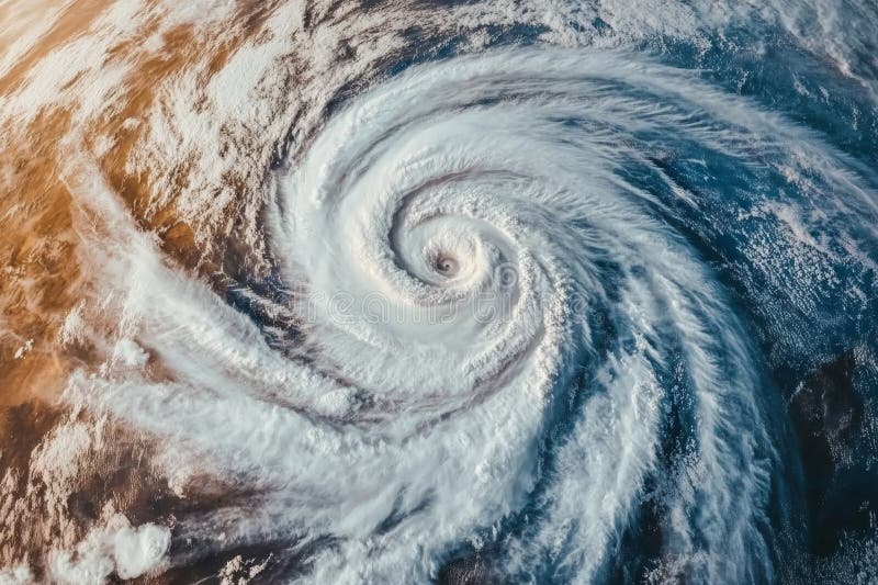 Aerial View of a Powerful Hurricane Storm Swirling Over the Ocean with ...