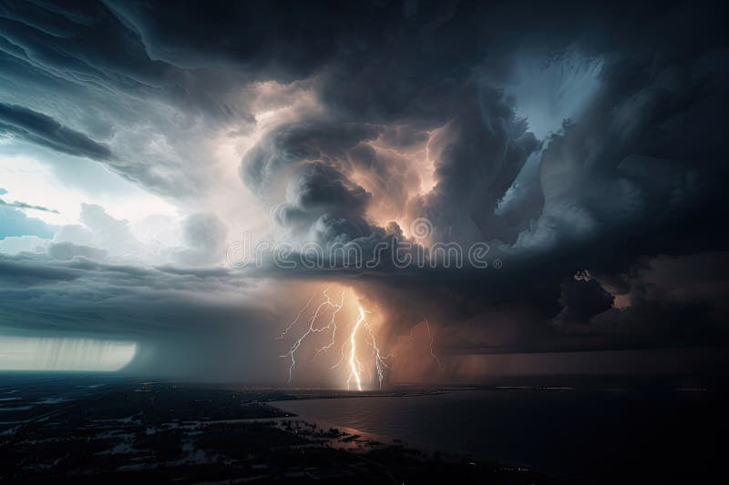Massive Hurricane with Lightning and Thunder, Ripping through the Sky ...