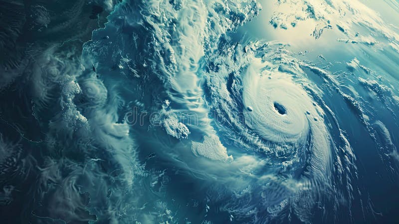Massive Hurricane Over the Ocean, Satellite View. Swirling Storm Clouds ...