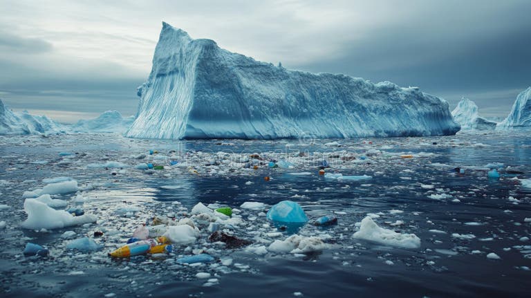 A Massive Iceberg Amidst a Sea of Plastic Pollution Stock Photo - Image ...