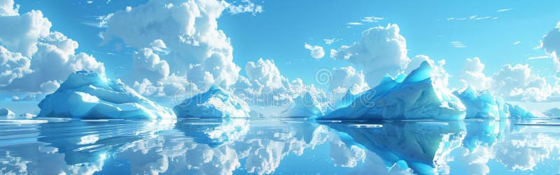 Majestic Iceberg Floating in Water with Clouds Stock Illustration ...