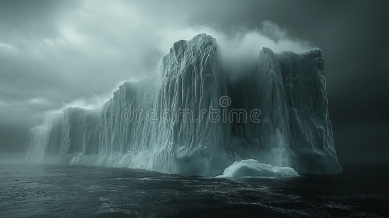 Massive Iceberg Floating in Cold Arctic Water Under a Dramatic Cloudy ...