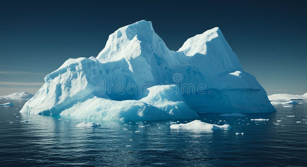 Massive Iceberg Floating in Dark Polar Waters, Showcasing Sharp, Jagged ...