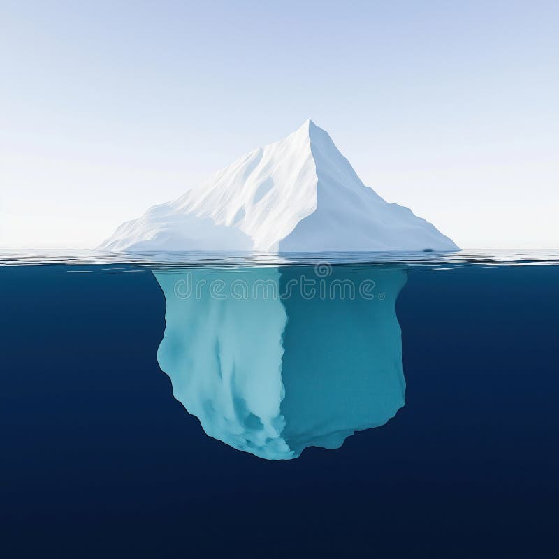 Massive Iceberg Floats in Clear Water. Hidden Portion of Iceberg ...