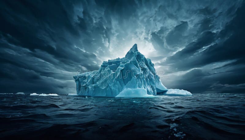 Dramatic Iceberg Under Stormy Skies in Dark Ocean Stock Image - Image ...