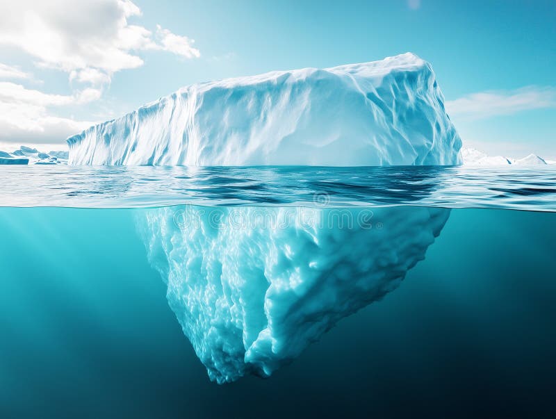 Massive Iceberg Seen Above and Below the Ocean Water with God Rays ...