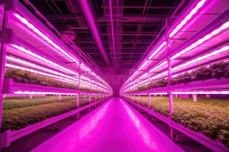 Massive Indoor Farm, with Rows upon Rows of Crops Growing Under Led ...