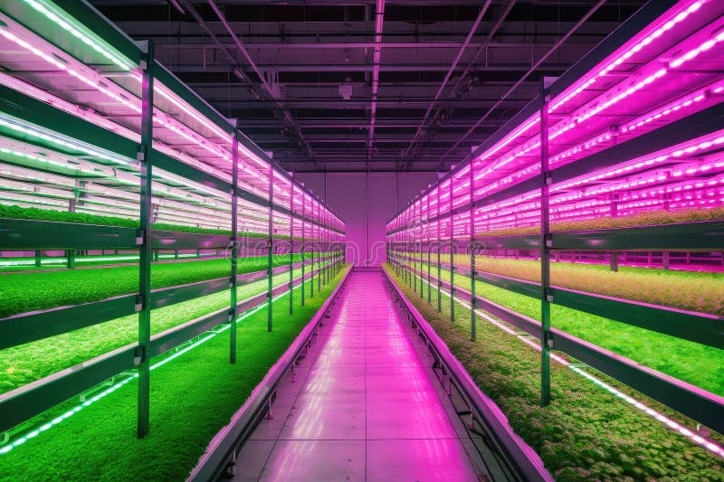 Massive Indoor Farm, with Rows upon Rows of Crops Growing Under Led ...