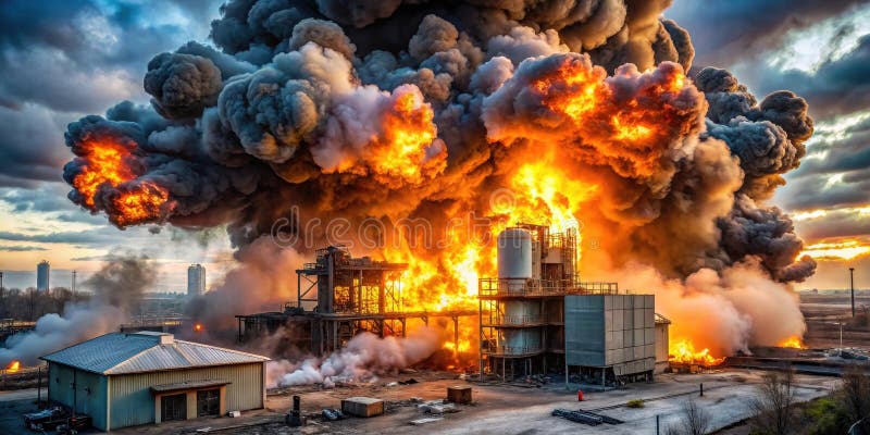 Massive Industrial Inferno a Dramatic Scene of Fire and Smoke Engulfing ...