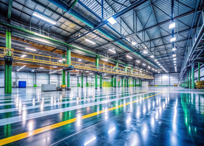 Massive Industrial Manufacturing Facility Gleaming Polished Floors ...