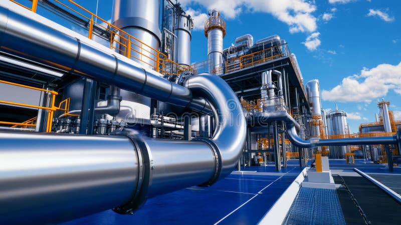 Massive Industrial Plant with Towering Structures and Pipes Against a ...