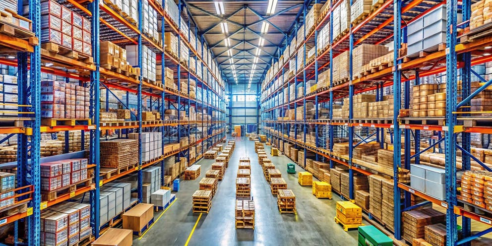 Massive Industrial Warehouse Interior Rows of High Shelving Showcase ...