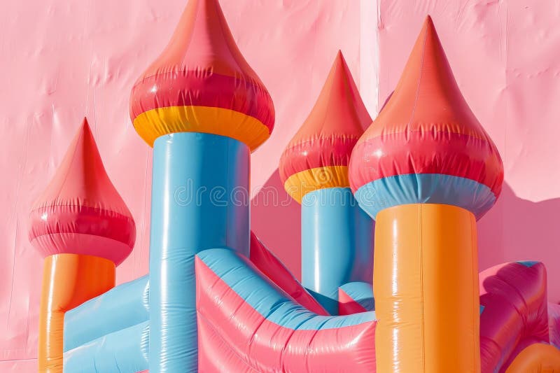 Giant Inflatable Slide Against a Vibrant Pink Wall Stock Illustration ...