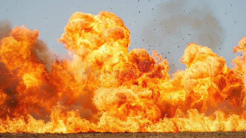 Massive Intense Explosion with Towering Flames and Thick Smoke Rising ...
