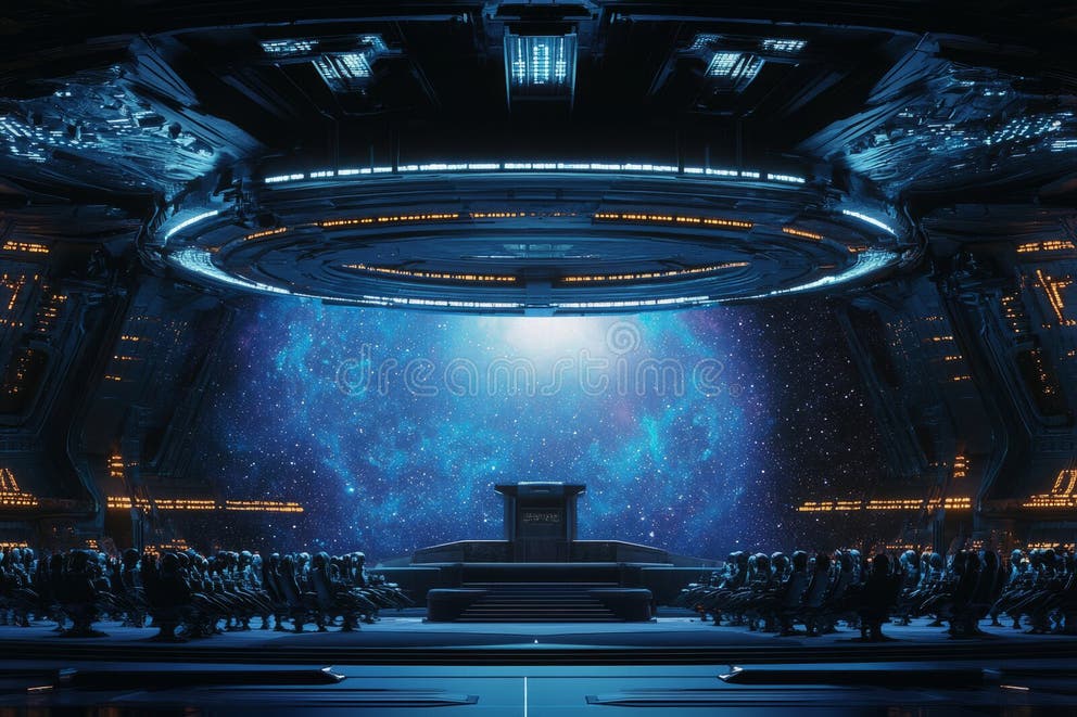 A Massive Intergalactic Council Chamber 3D Background Featuring a Grand ...