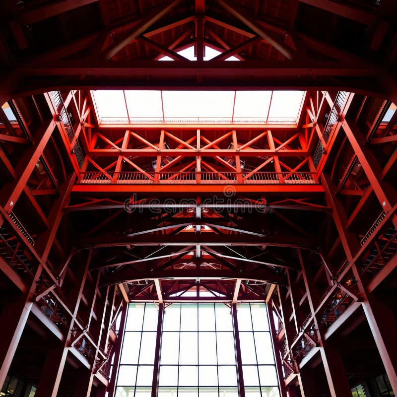 Massive, Intricate, Red Metal Framework of a Building Interior. Stock ...