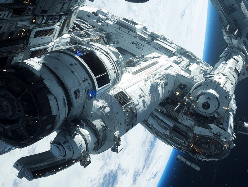 A Large, Complex Space Station in Orbit Around Earth Stock Illustration ...