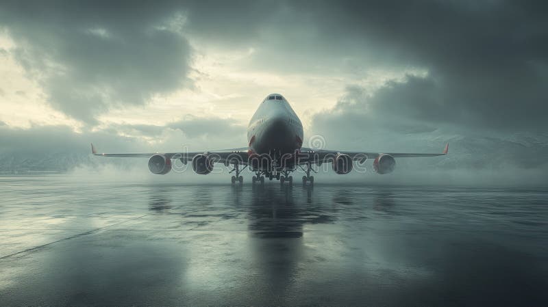 Massive Jet Aircraft on Wet Runway during a Stormy Stock Illustration ...