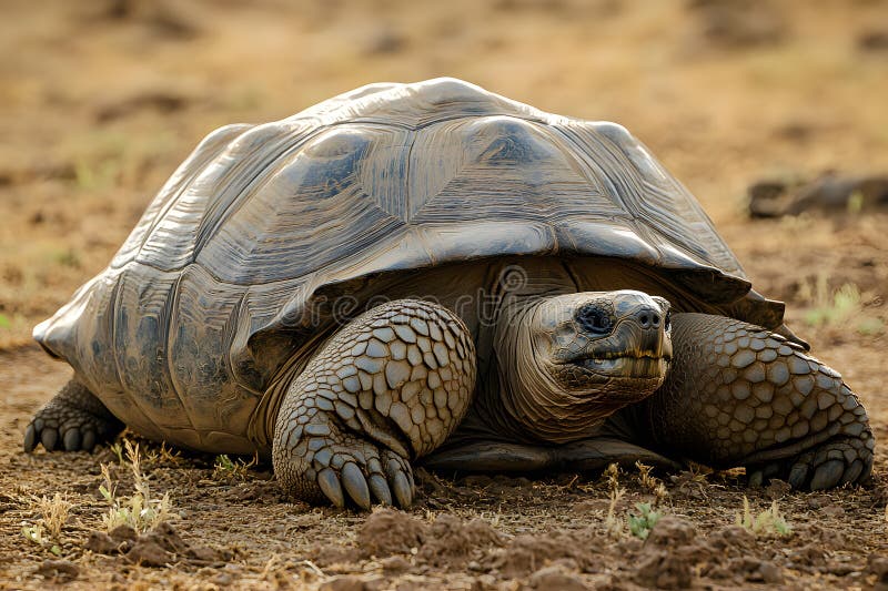 A Massive Land Turtle Rests Peacefully on a Patch of Dry, Cracked Earth ...
