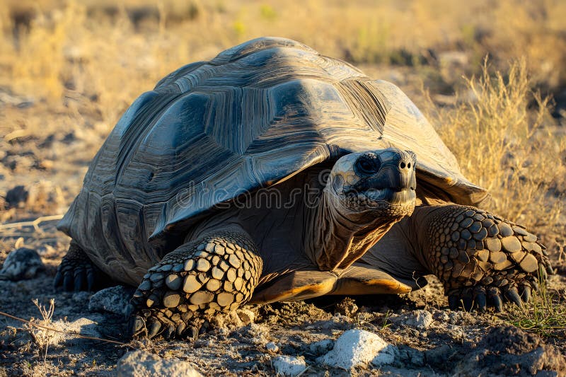 A Massive Land Turtle Rests Peacefully on a Patch of Dry, Cracked Earth ...
