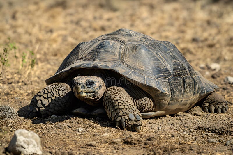 A Massive Land Turtle Rests Peacefully on a Patch of Dry, Cracked Earth ...