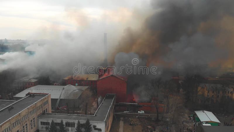 Massive Large Blaze Fire in the City, Brick Factory Building on Fire ...