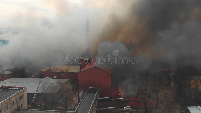 Massive Large Blaze Fire in the City, Brick Factory Building on Fire ...