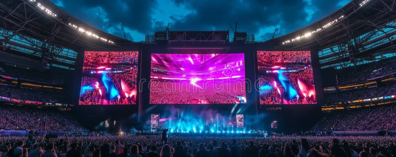 Massive LED Screen Illuminates Stadium Filled with Eager Fans during ...