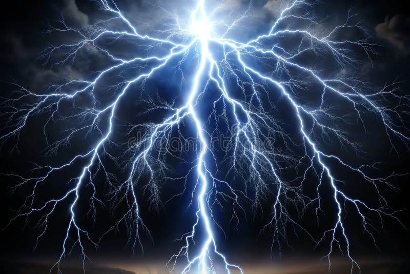 Lightning Bolt. Massive Lightning Bolt with Branches Isolated on Black ...