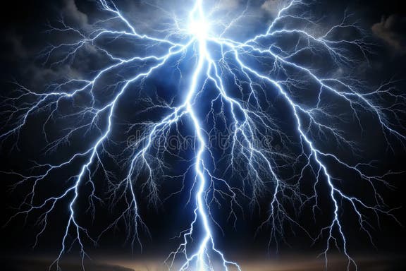 Lightning Bolt. Massive Lightning Bolt with Branches Isolated on Black ...