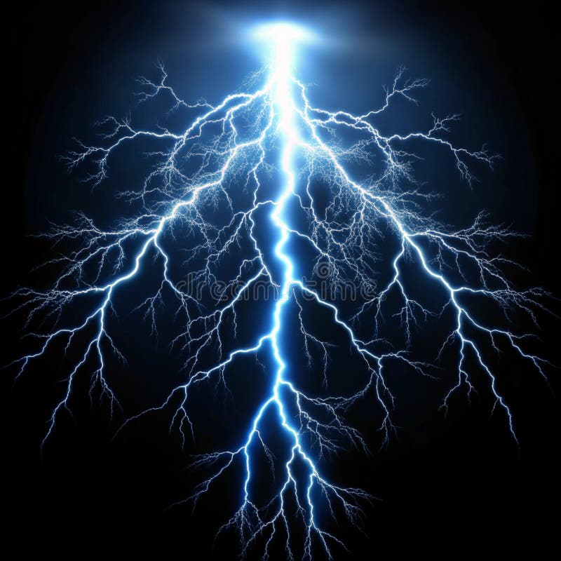 Massive Lightning Bolt with Branching Effects on Black Background Stock ...