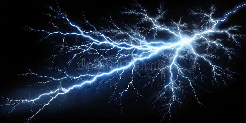 Massive Lightning Bolt with Branching Effects on Black Background Stock ...