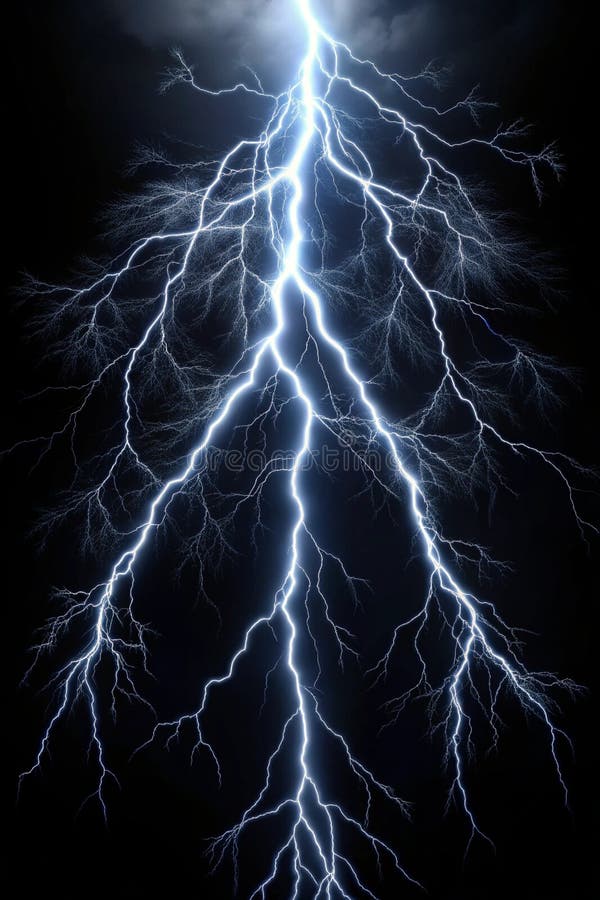 Massive Lightning Bolt with Branching Effects on Black Background Stock ...