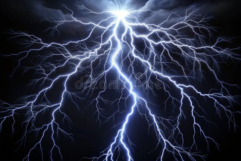 Massive Lightning Bolt with Branching Effects on Black Background Stock ...