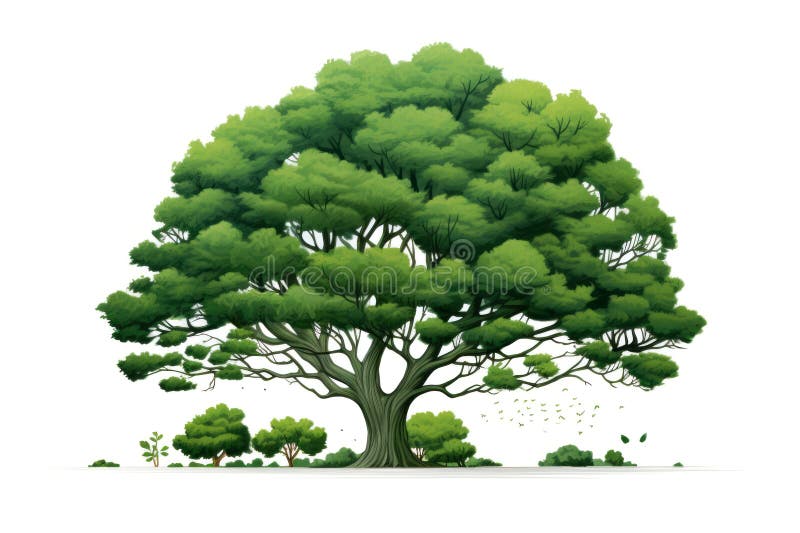 Massive Lime Green Deciduous Tree with Extensive Leaf Crown on a Pure ...