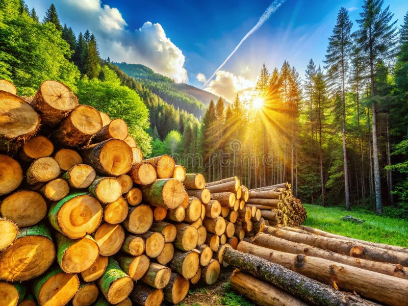 Massive Lumber Stack Awaits Collection at Forests Edge a Panoramic View ...