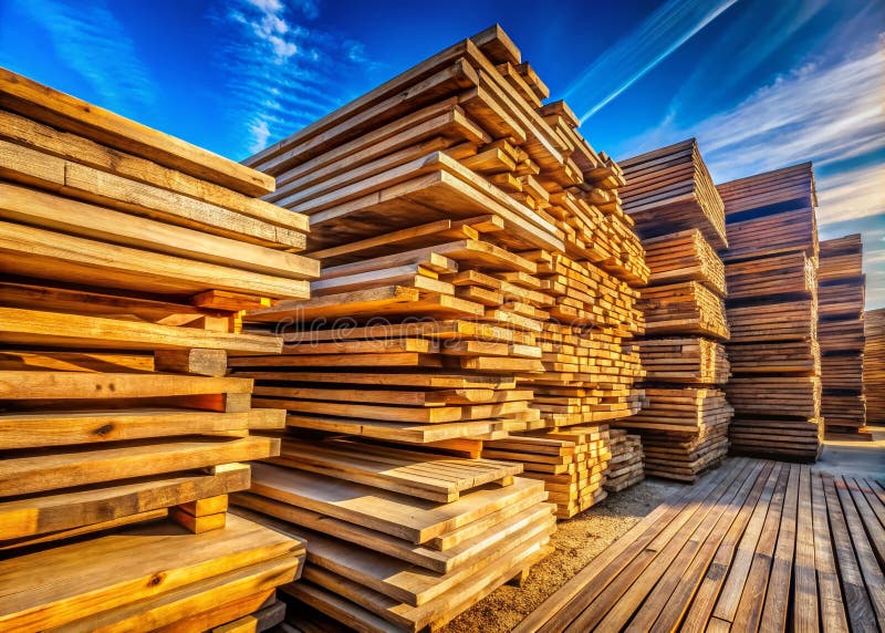 Massive Lumber Stack at a Construction Supply Yard a Comprehensive View ...