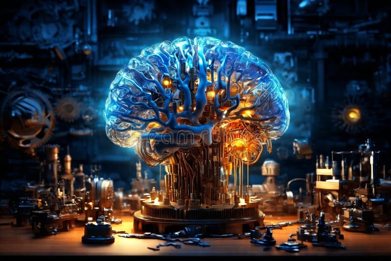 Future Tech: the Marvel of a Mechanical Brain Stock Illustration ...