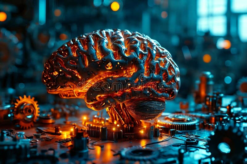 Future Tech: the Marvel of a Mechanical Brain Stock Illustration ...