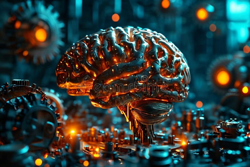 Future Tech: the Marvel of a Mechanical Brain Stock Illustration ...