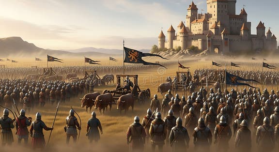 Massive Medieval Army Assembling with War Elephants and Siege Engines ...