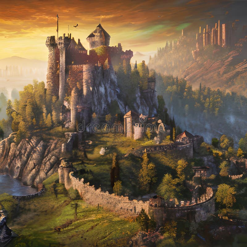 Massive Medieval Castle with Fortifications in the Style of Baroque ...