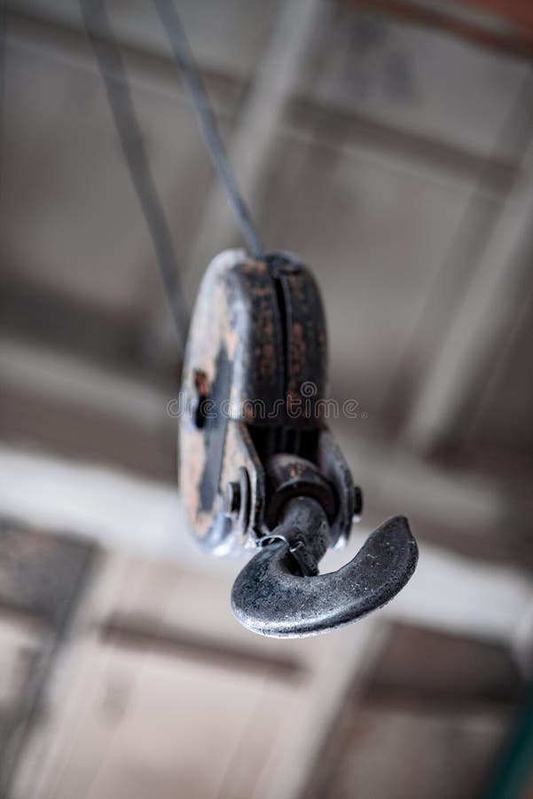 Massive Metal Crane Hook Hanging on a Cable Stock Image - Image of lift ...