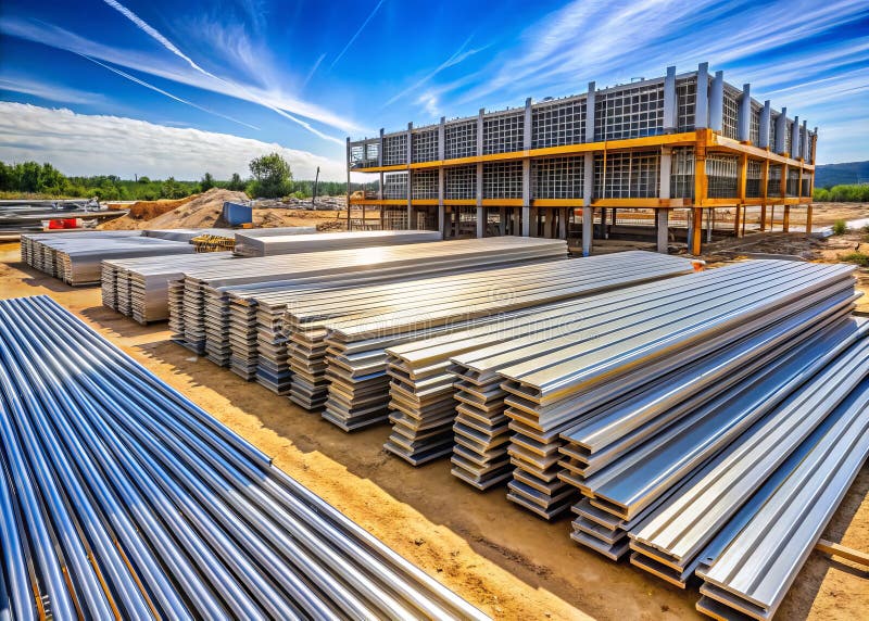 Massive Metal Roofing Installation on New Building Frame Construction ...